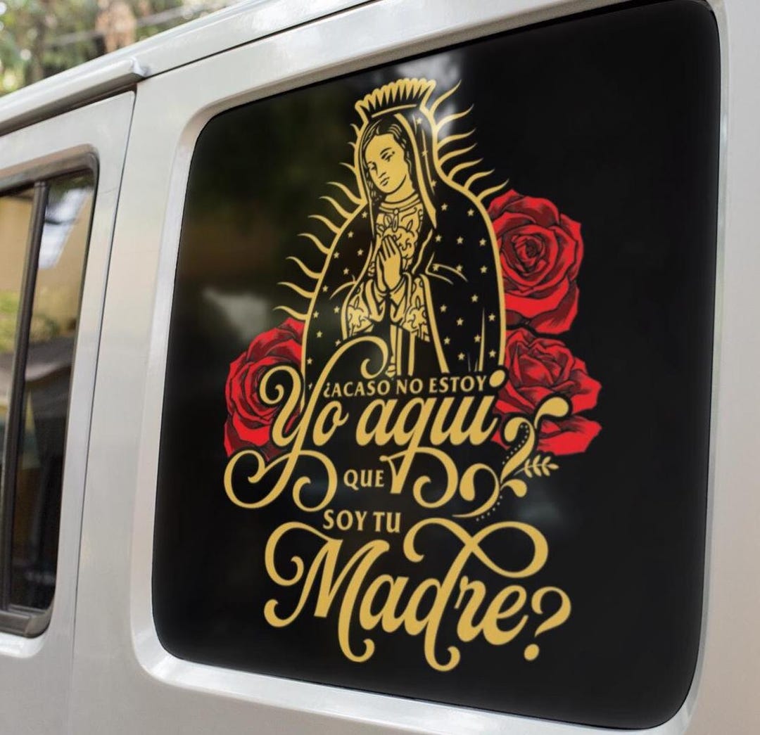 Hand Made, Christian Faith Sticker, Bumper, Decal, Virgen Maria, "acaso ...