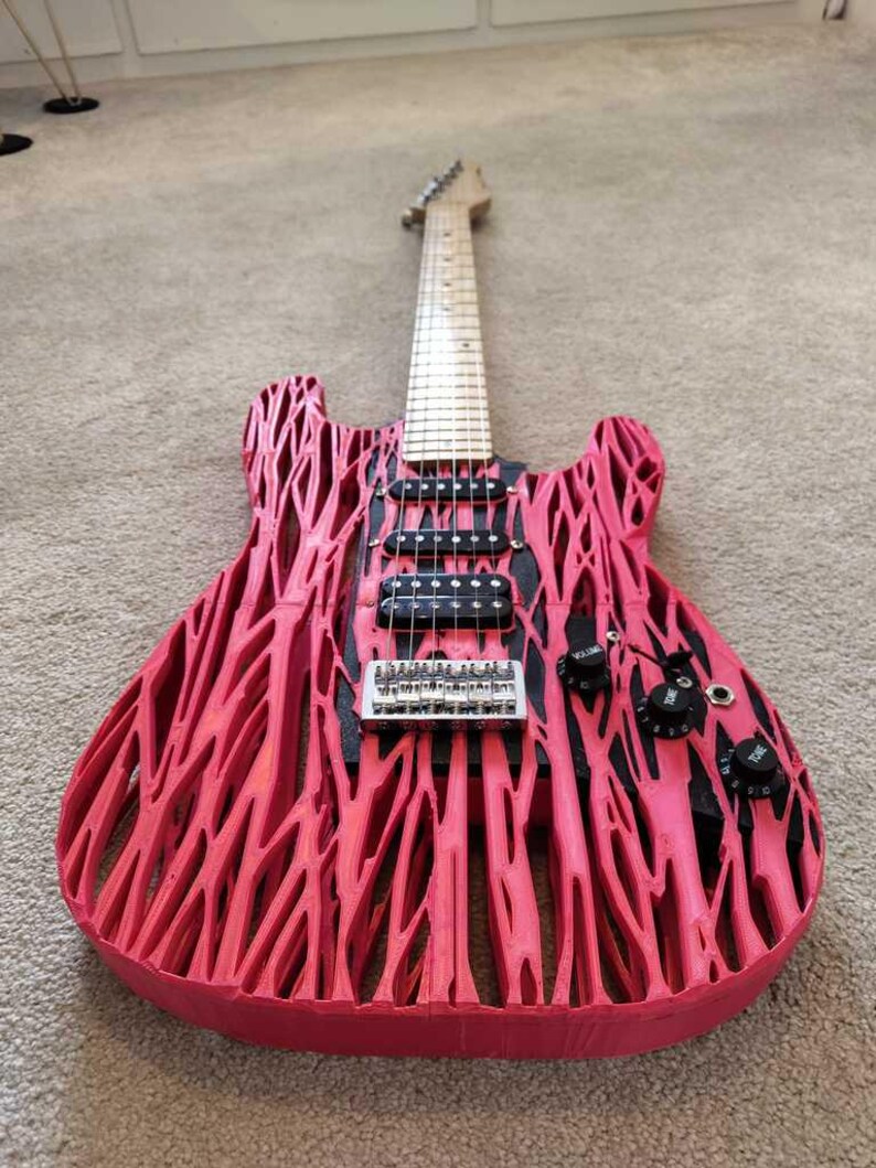 3D Printed Strat Style Guitar STL File: Organic Design Electric Guitar ...