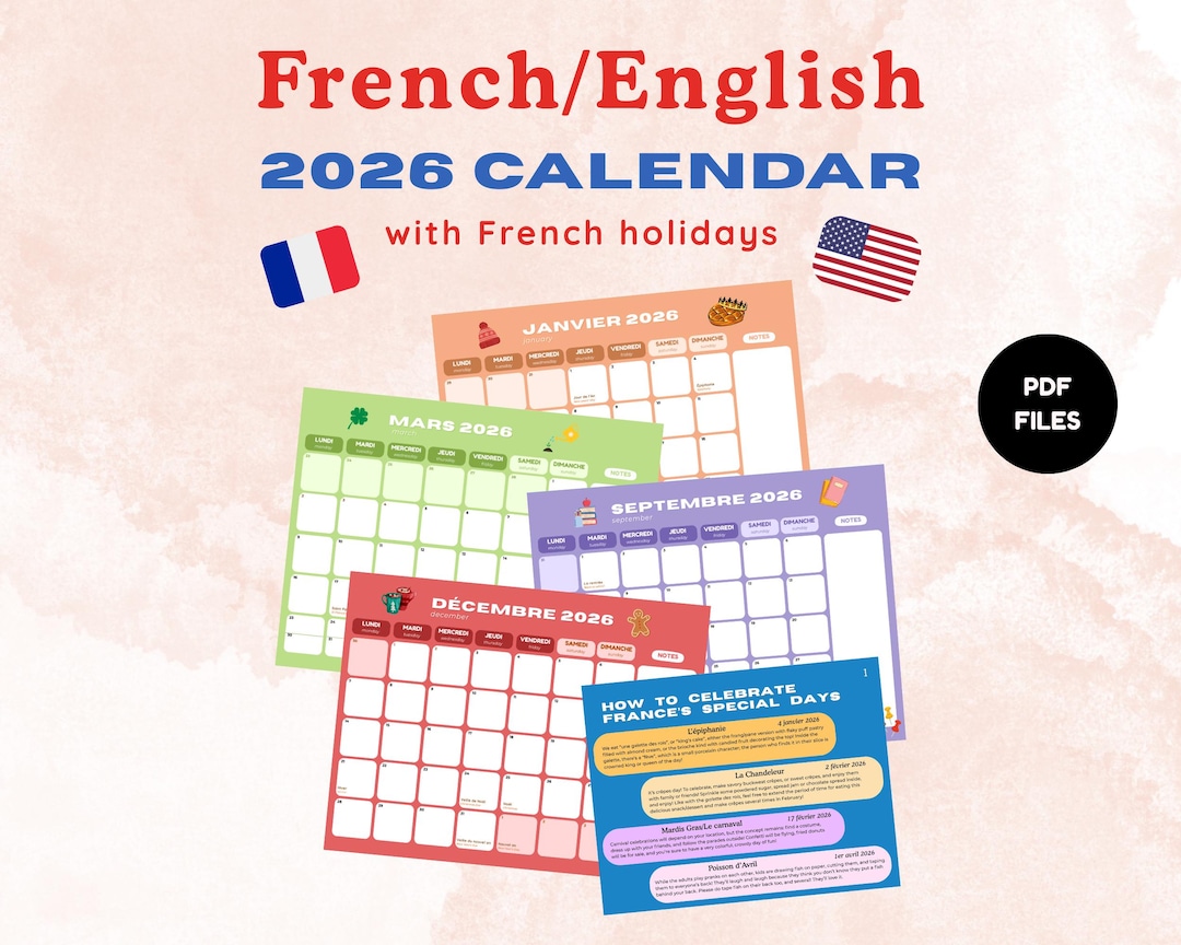2026 Bilingual Calendars, French-english, With French Holidays (A4 and ...