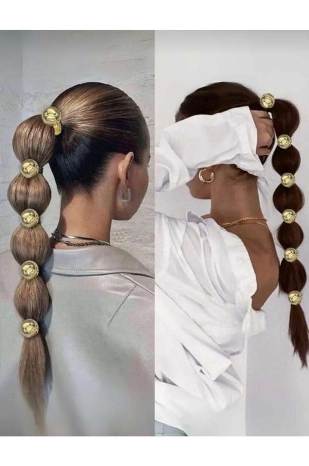 Gold Bubble Ponytail Cuffs | Chic Hair Styling Rings | Gold Hair Ties ...