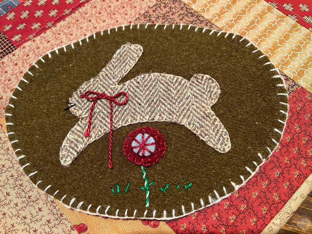 Wool Appliqué Rabbit Mat - Etsy