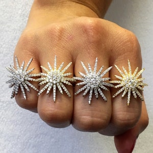 Starburst Ring | Starburst Diamond Cluster Ring | Sunburst Ring | Pave Star Ring | Stacking Ring ...