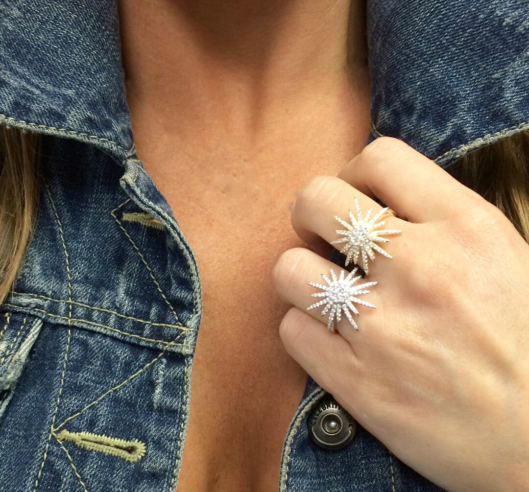 Starburst Ring Starburst Diamond Cluster Ring Sunburst Ring Pave Star ...
