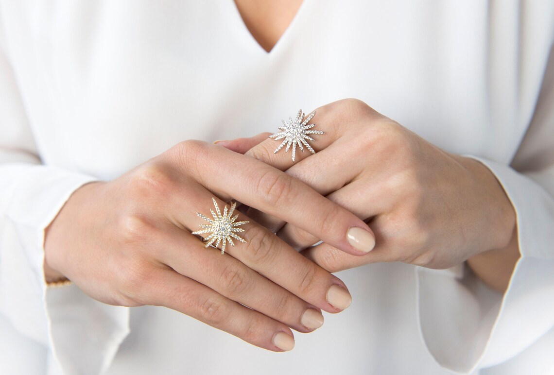 Starburst Ring | Starburst Diamond Cluster Ring | Sunburst Ring | Pave ...