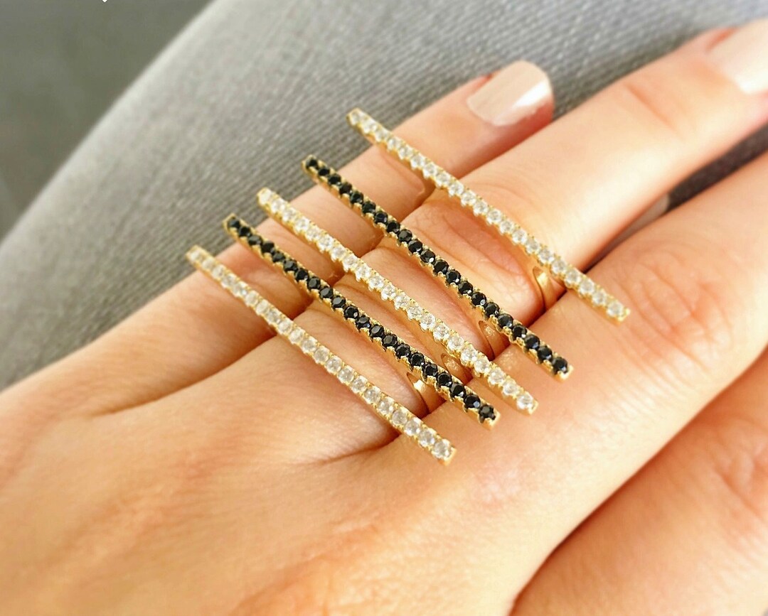 Black Bar Ring Pave Ring Horizontal Bar Ring Diamond Bar Ring Cubic ...