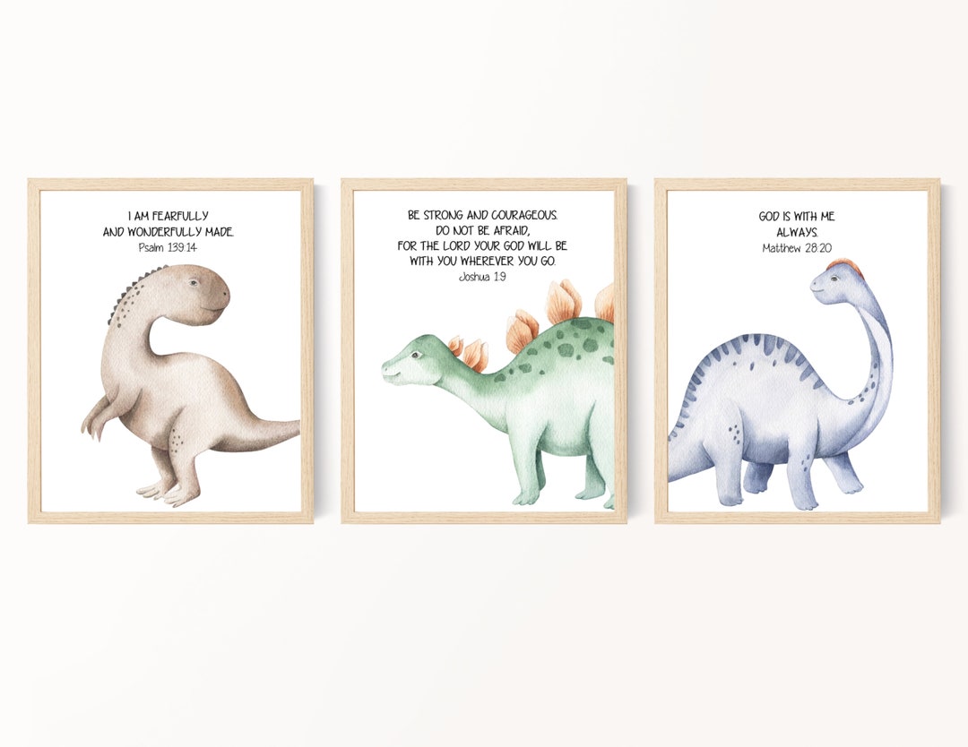 Kid's Bible Verse Prints, Dinosaur Prints, Christian Wall Decor ...