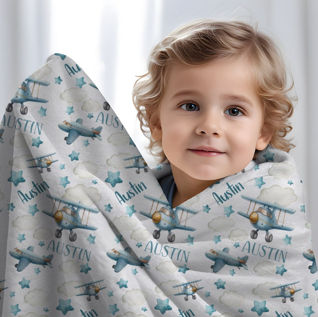 Airplane Baby Blanket Personalized, Baby Boy Airplane Blanket, Airplane ...