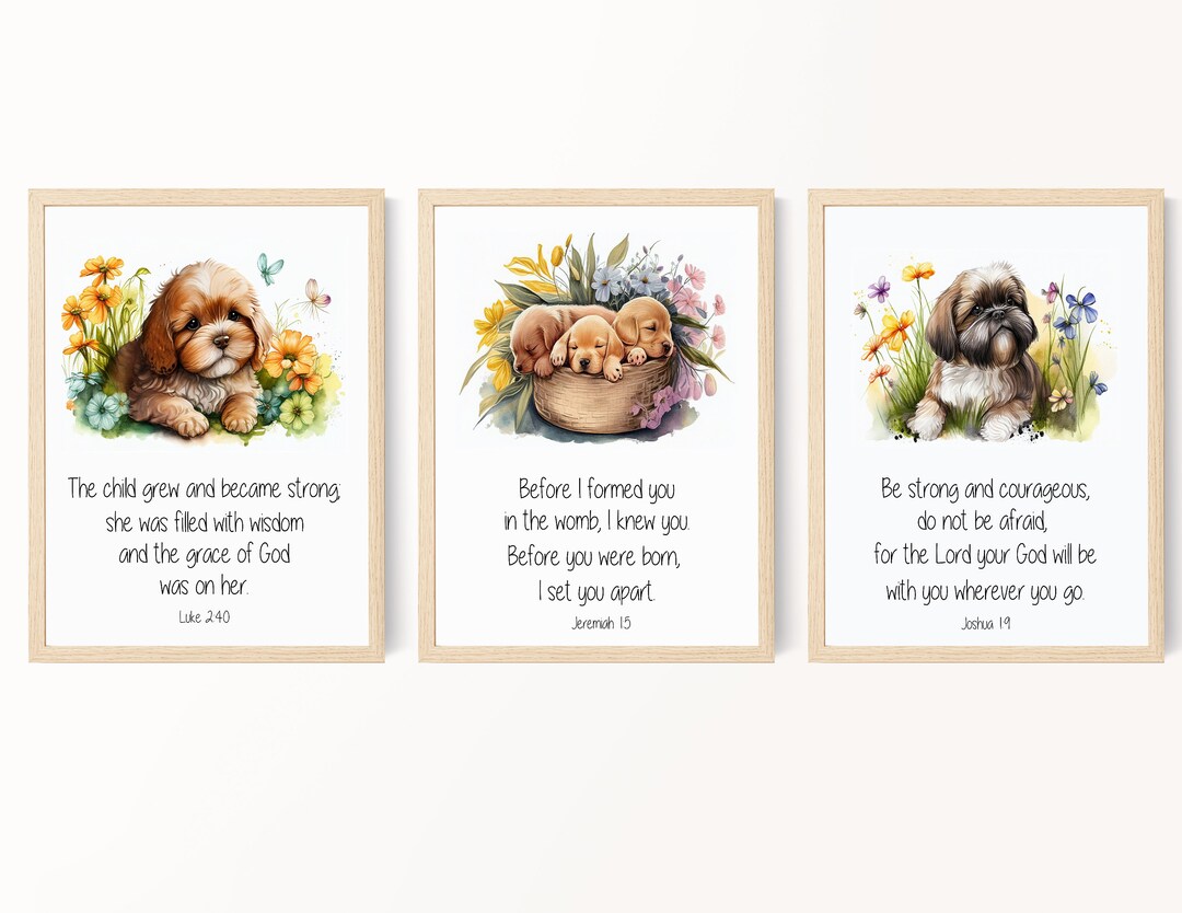 Kid's Bible Verse Prints, Puppy Dog Wall Art, Christian Wall Decor ...
