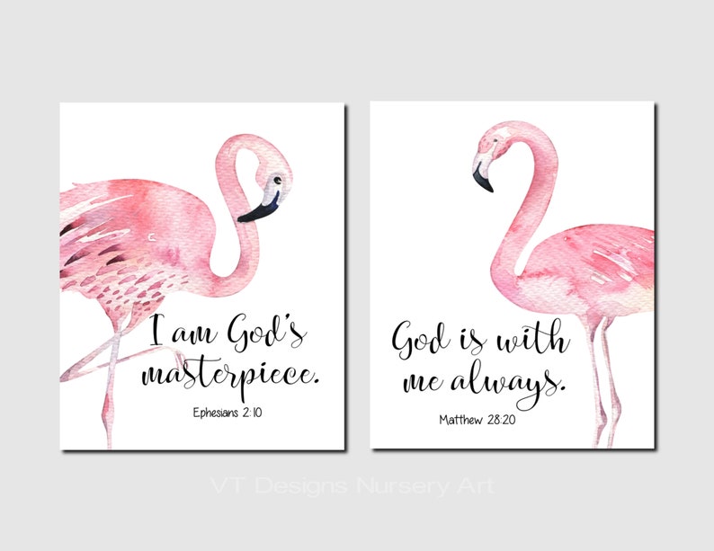 Kid's Bible Verse Prints, Pink Flamingo Prints, Christian Wall Decor ...