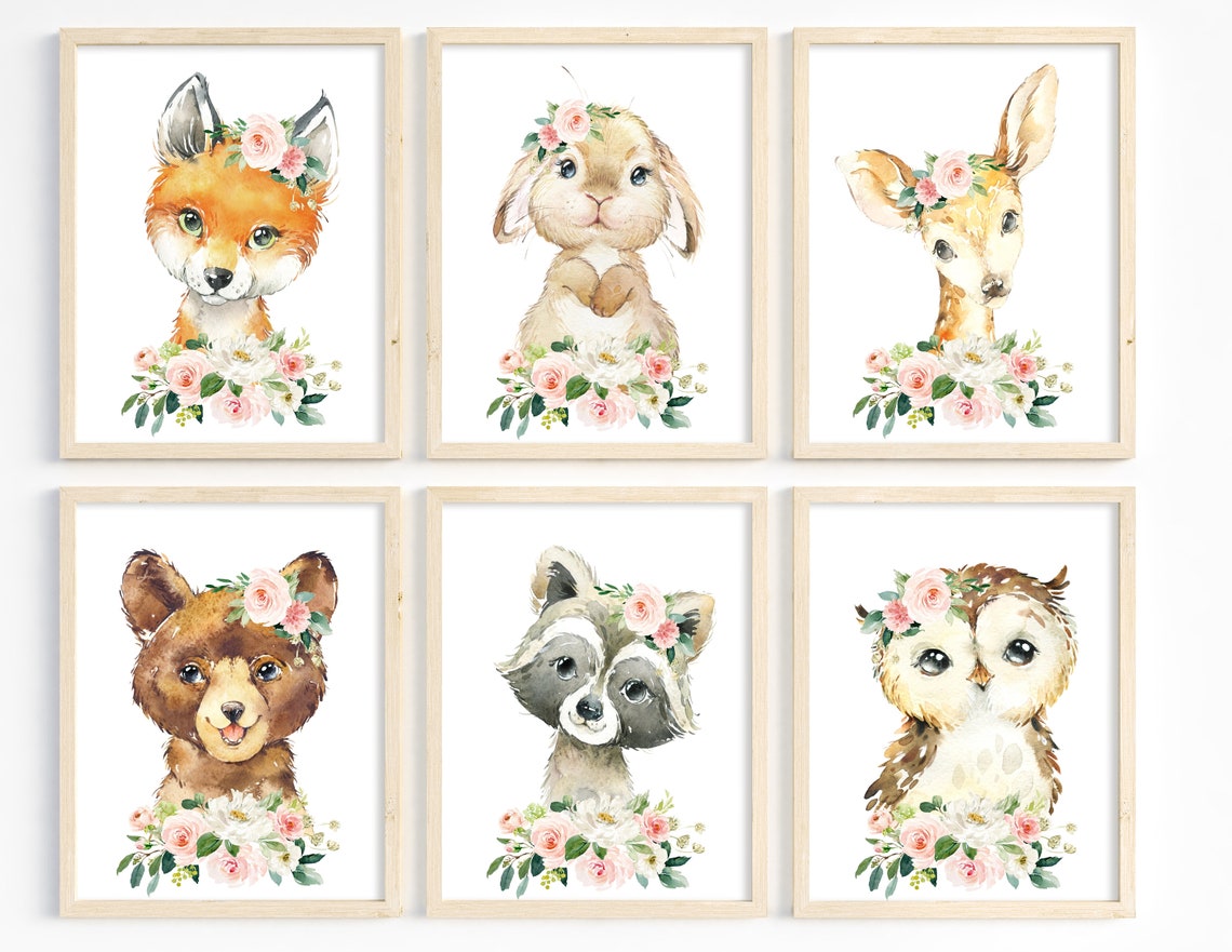 Baby Girl Nursery Wall Art Woodland Animal Prints Girl Room - Etsy