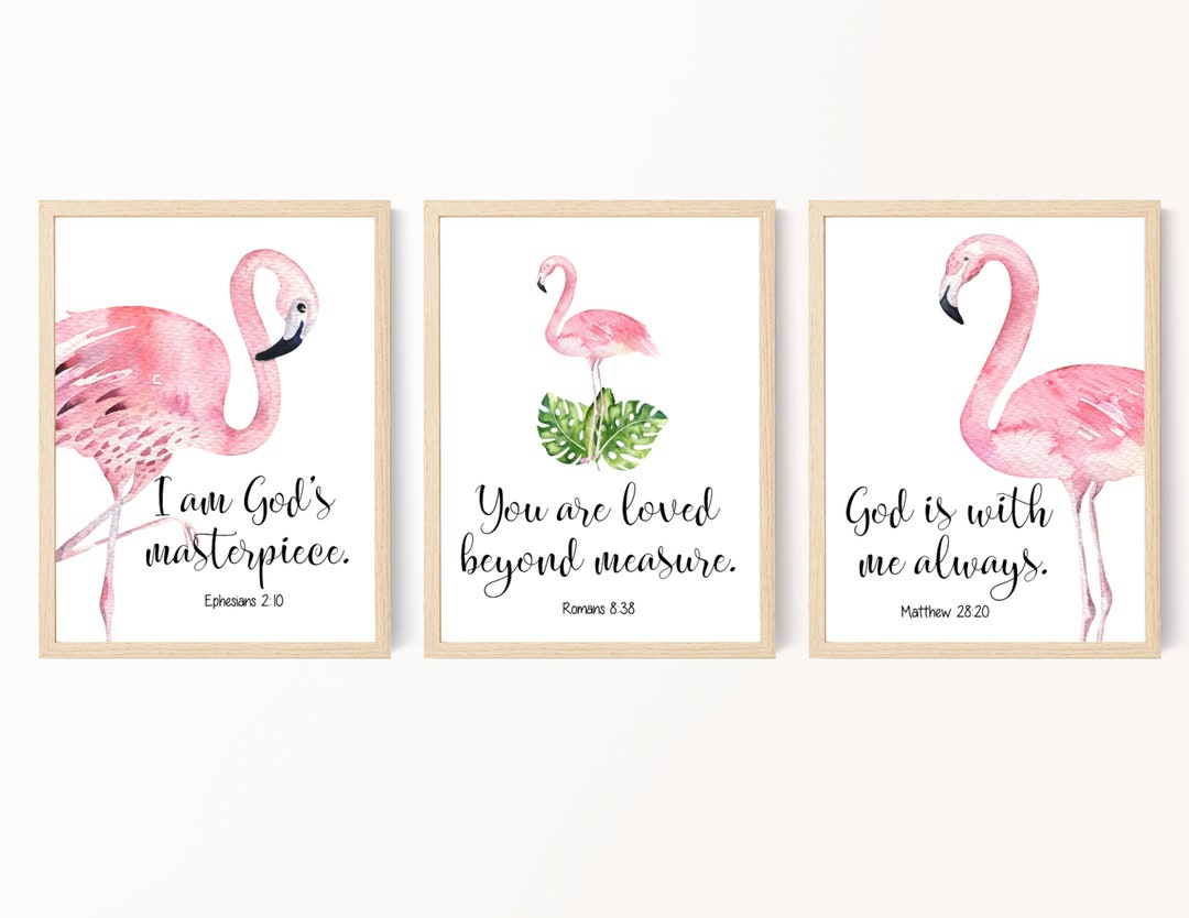 Kid's Bible Verse Prints, Flamingo Prints, Christian Wall Decor ...