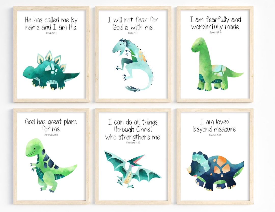 Kids Bible Verse Wall Art, Dinosaur Prints, Scripture Prints for Kids ...