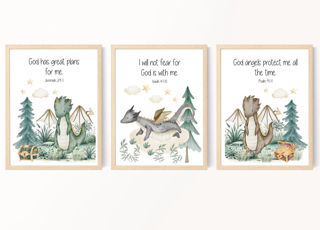 Dragon Nursery, Kids Bible Verse Wall Art, Scripture Prints for Kid ...
