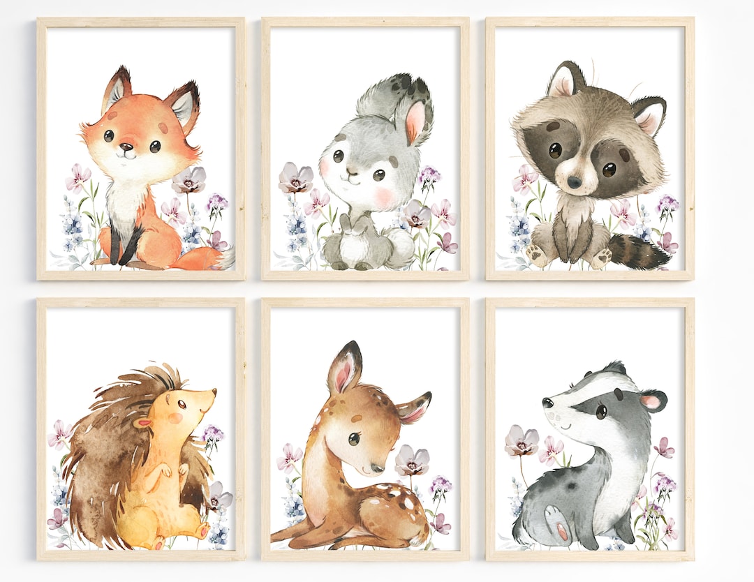 Set of 6, Girl Nursery Decor, Woodland Animals, Girl Room Decor ...