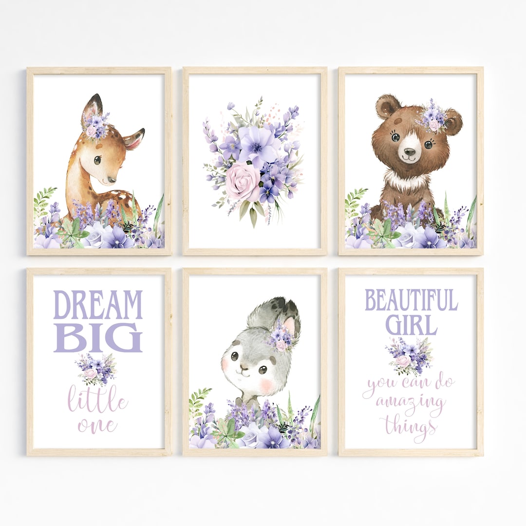 Baby Girl Nursery Prints - Purple - Girl's Forest Nursery - Cute Animal ...