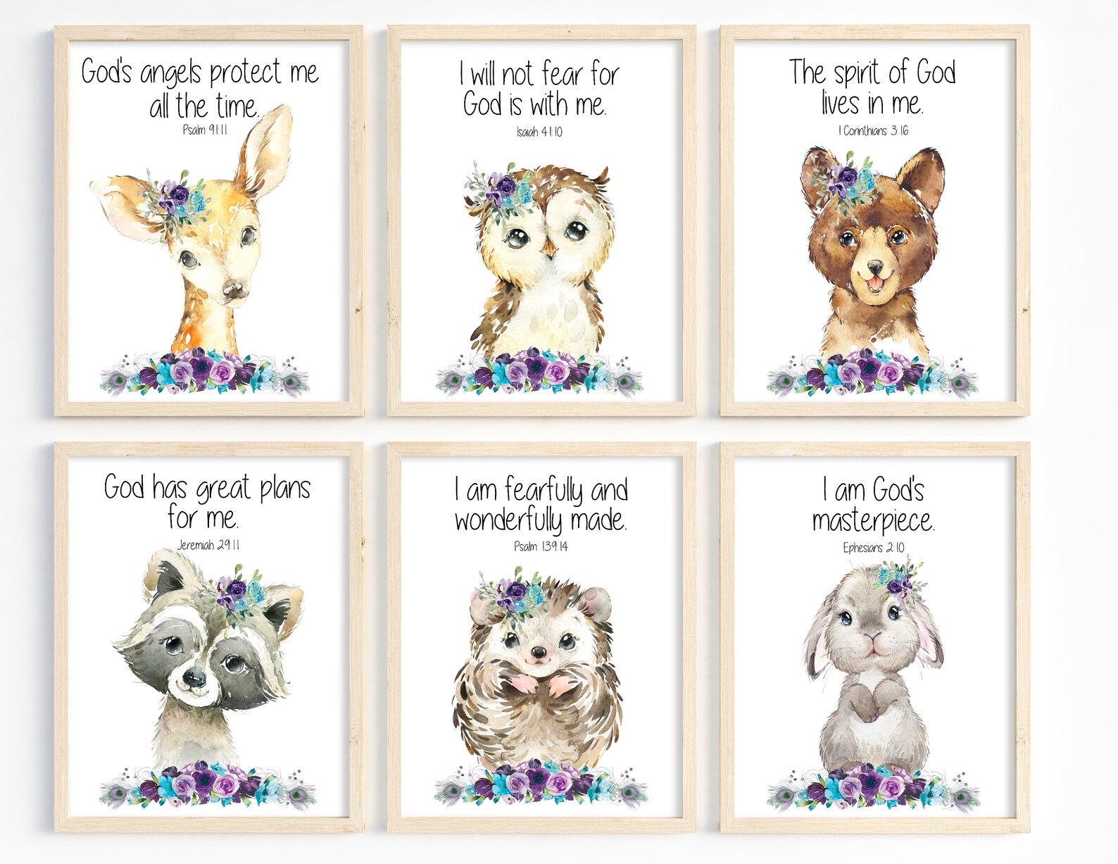 Kids Bible Verse Wall Art, Woodland Animal Wall Art, Christian Nursery ...