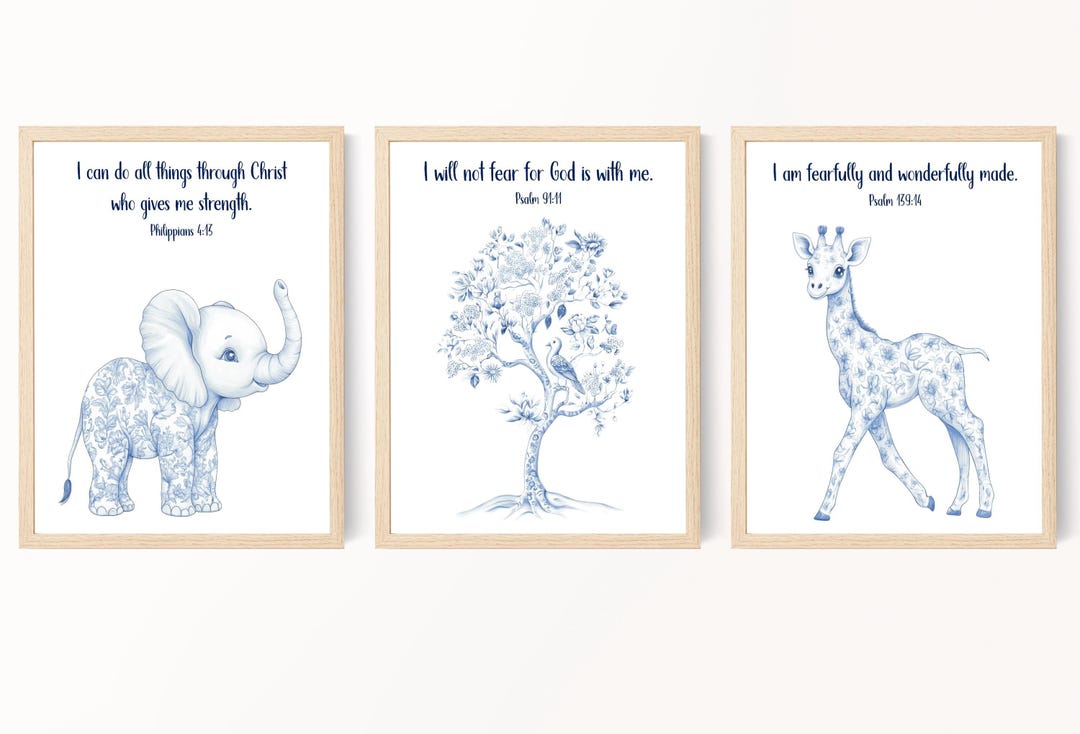 Kids Bible Verse Wall Art, Christian Child Decor, Jungle Animals Wall ...