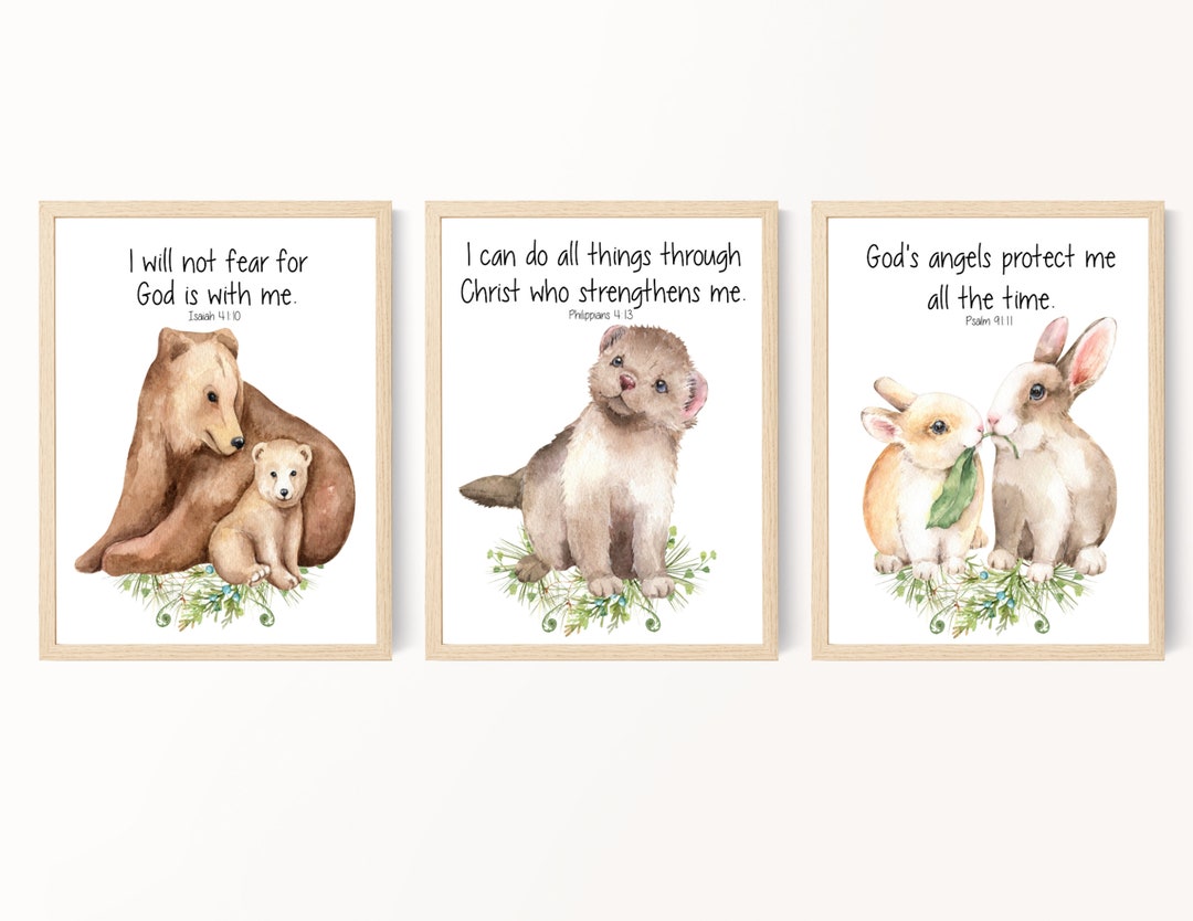 Kids Bible Verse Wall Art, Woodland Animals Nursery Art, Scripture ...