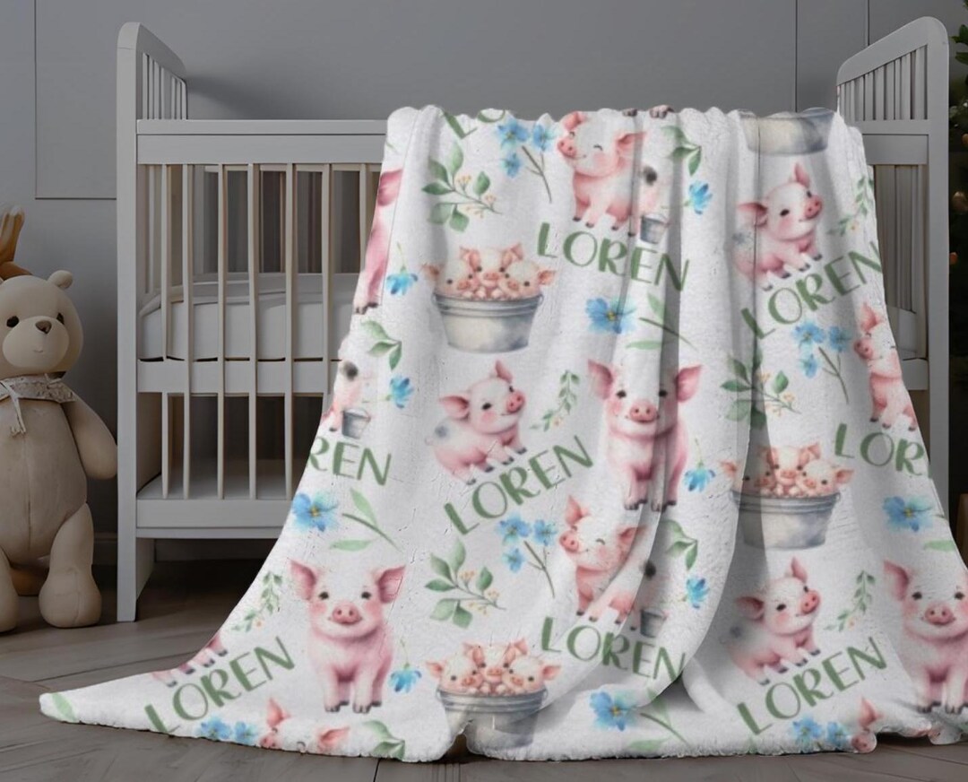 Personalized Baby Blanket Pig, Farm Animal Blanket Kids, Custom Baby ...