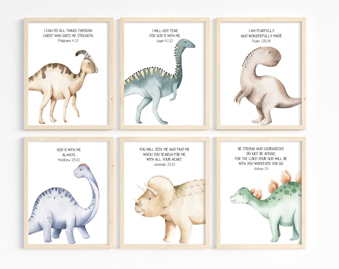 Set of 6 Dinosaur Prints Kid's Bible Verse Prints - Etsy