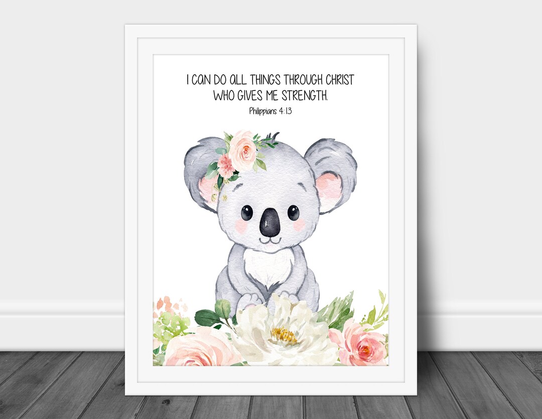 Kids Bible Verse Prints, Koala Nursery Art, Girl Nursery Decor, Bible ...