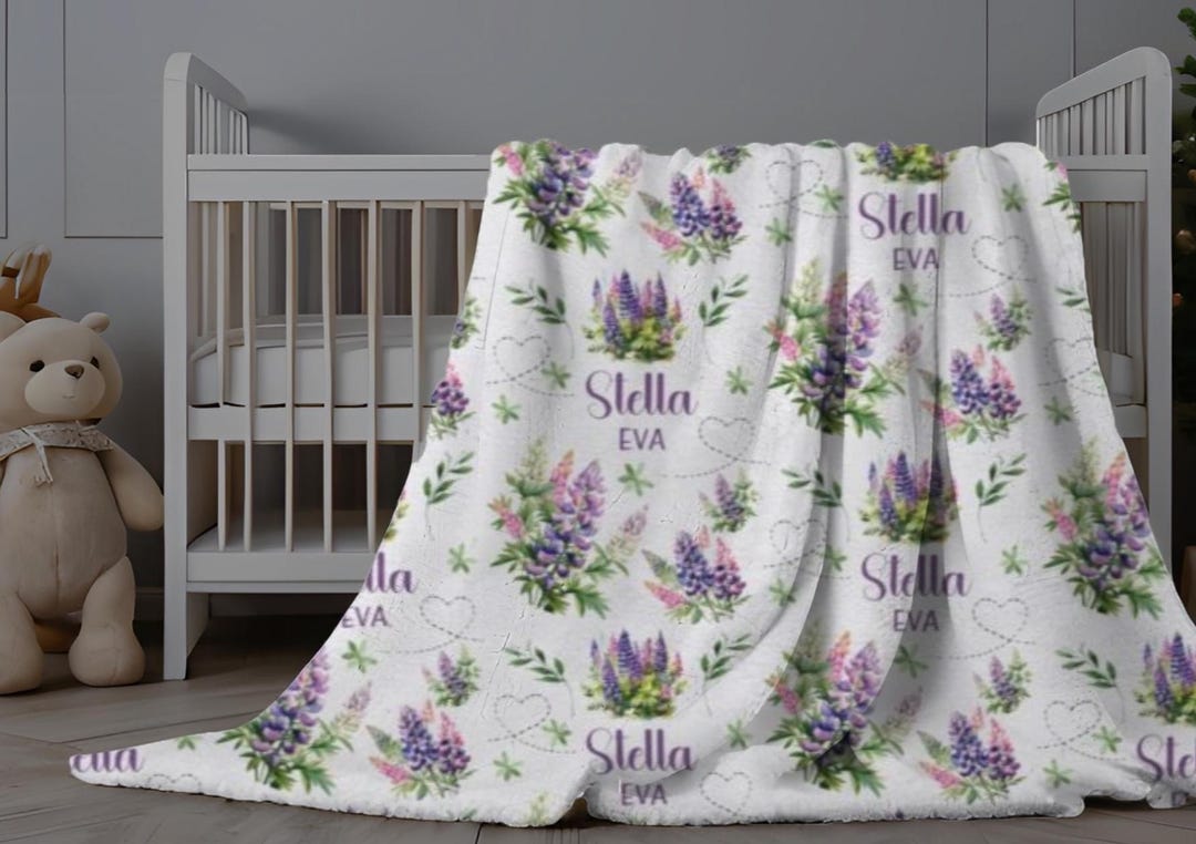 Lupines Baby Blanket, Personalized Baby Girl Blanket, Newborn Baby ...