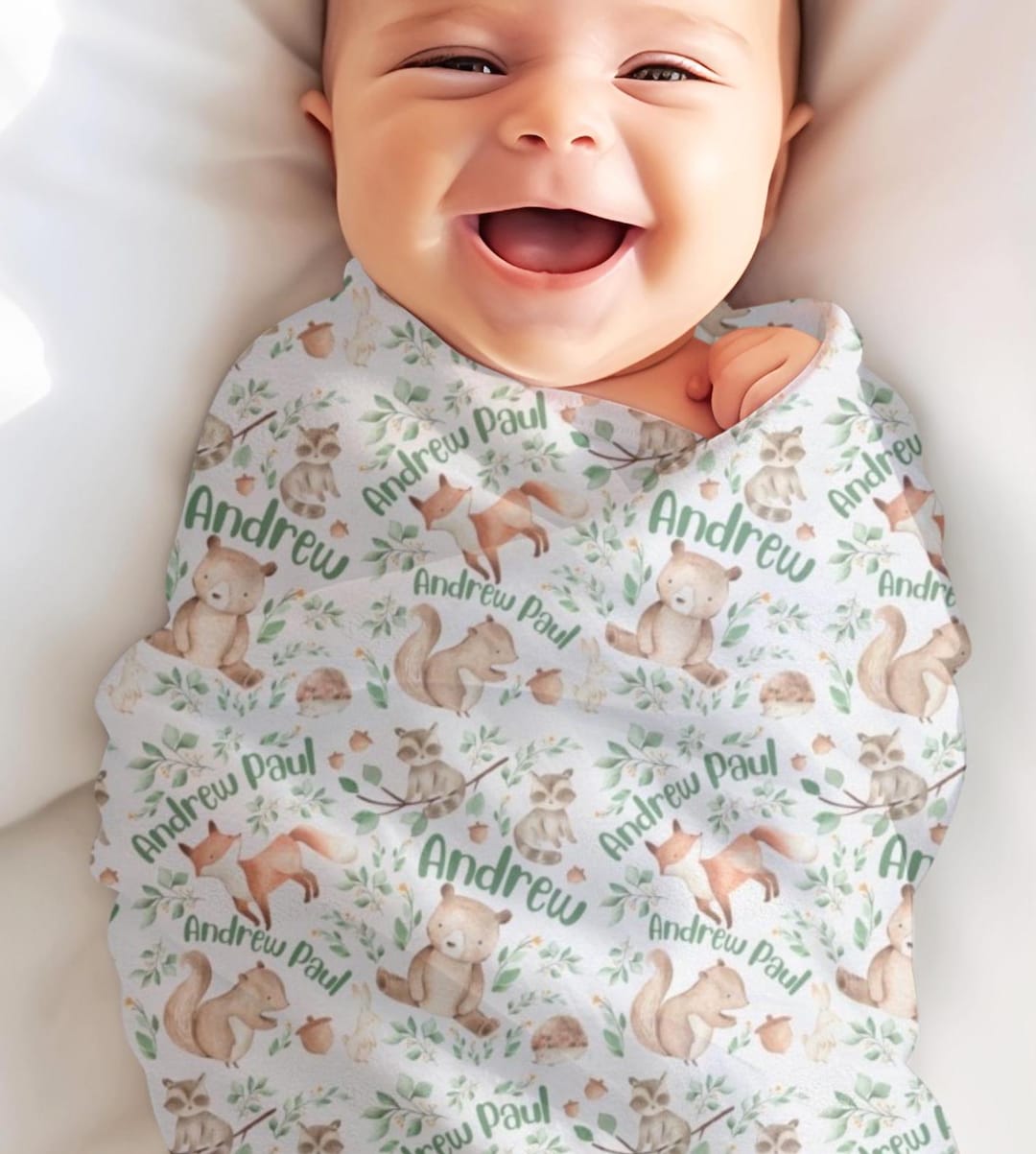 Baby Bear Swaddle, Woodland Animal Baby Blanket, Personalized Blanket ...