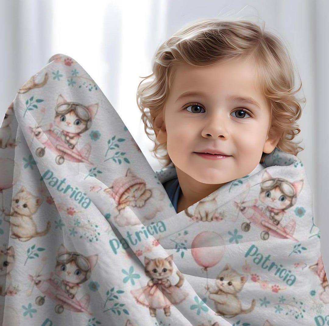 Baby Blanket With Cats, Personalized Cat Blanket Girl, Baby Girl Kitten ...