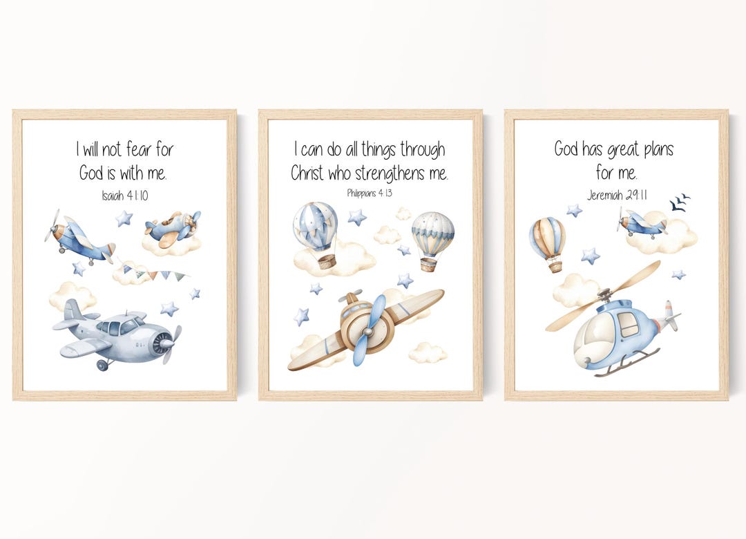 Bible Verse for Kids, Airplane Prints Boy, Adventure Nursery Decor ...