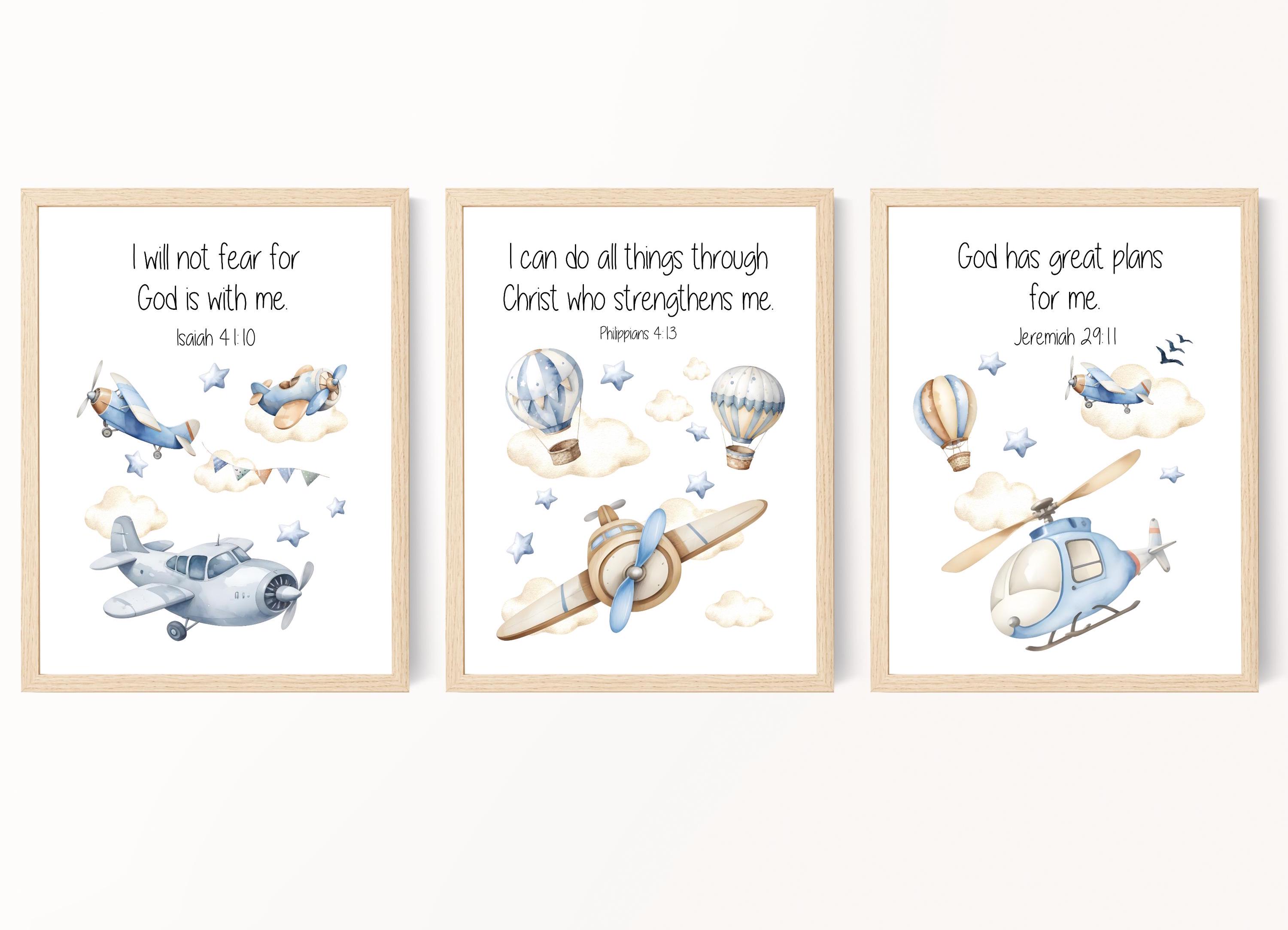 Bible Verse for Kids, Airplane Prints Boy, Adventure Nursery Decor ...
