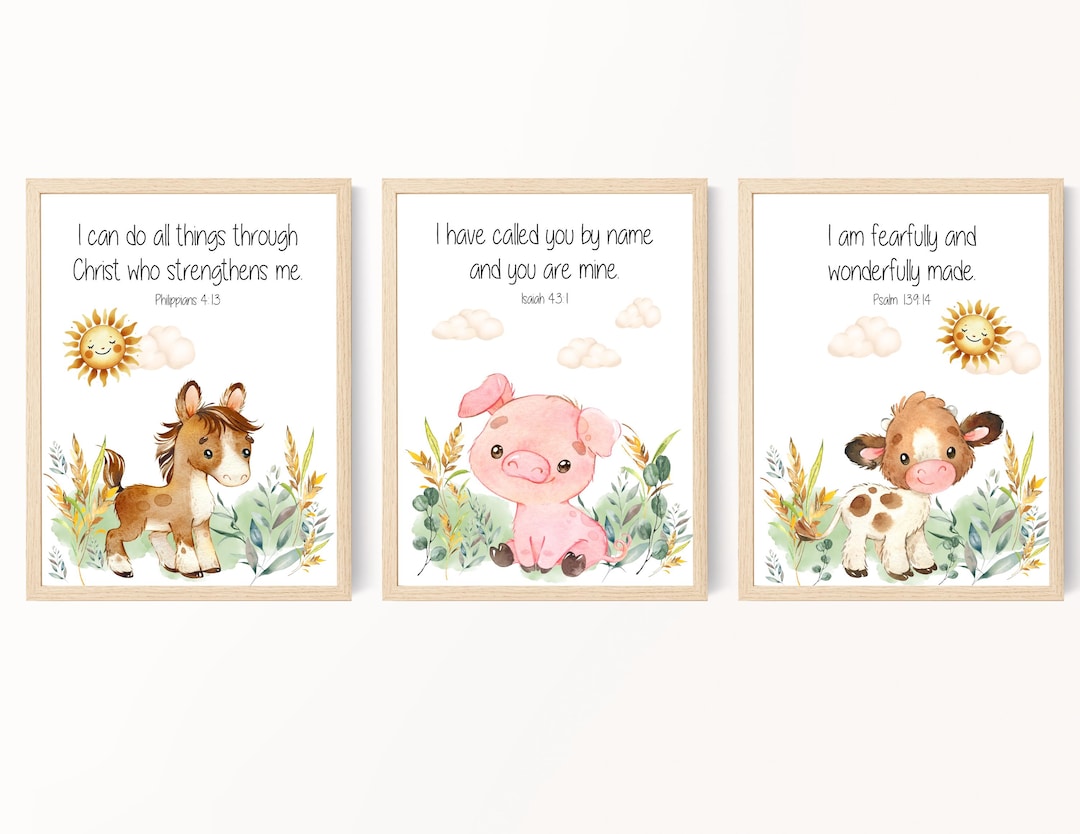 Farm Animals Scripture Print for Child, Kid Bible Verse Wall Art, Kids ...