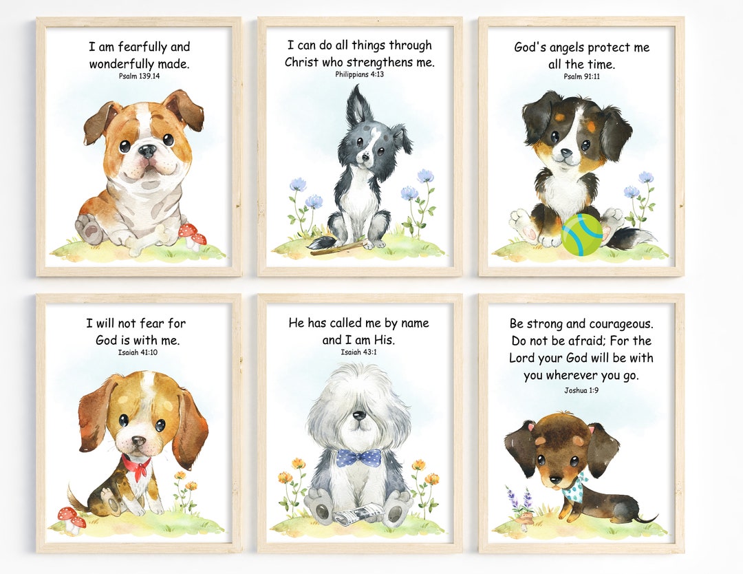 Kids Bible Verse Wall Art, Puppy Dog Prints, Scripture Prints for Kids ...