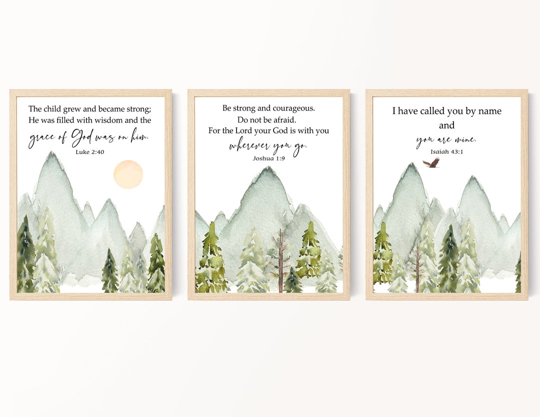 Bible Verse for Kids, Nursery Decor Mountain, Boys Room Forest Prints ...