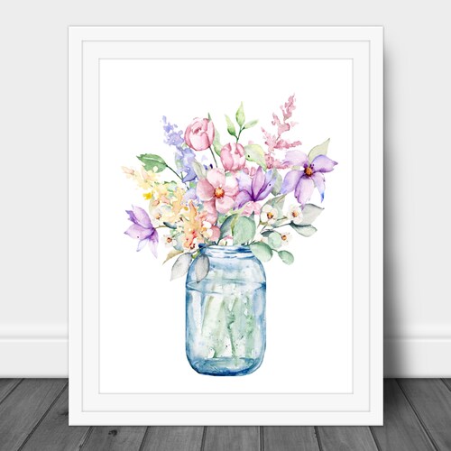Wildflower Bouquet Watercolor Painting Farmhouse Decor Home - Etsy