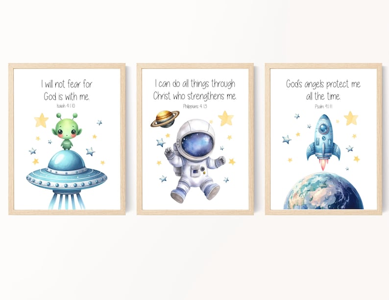 Bible Verse for Kids, Outer Space Wall Art, Adventure Nursery Decor ...