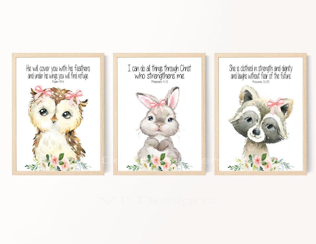 Kid's Bible Verse Prints, Woodland Animal Prints, Christian Wall Decor ...