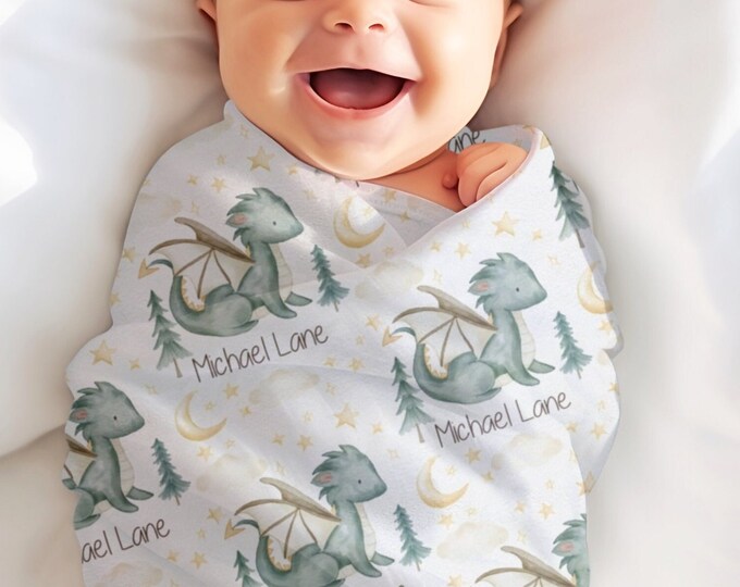 Baby Boy Personalized Dragon Blanket, Custom Name Baby Boy Swaddle ...
