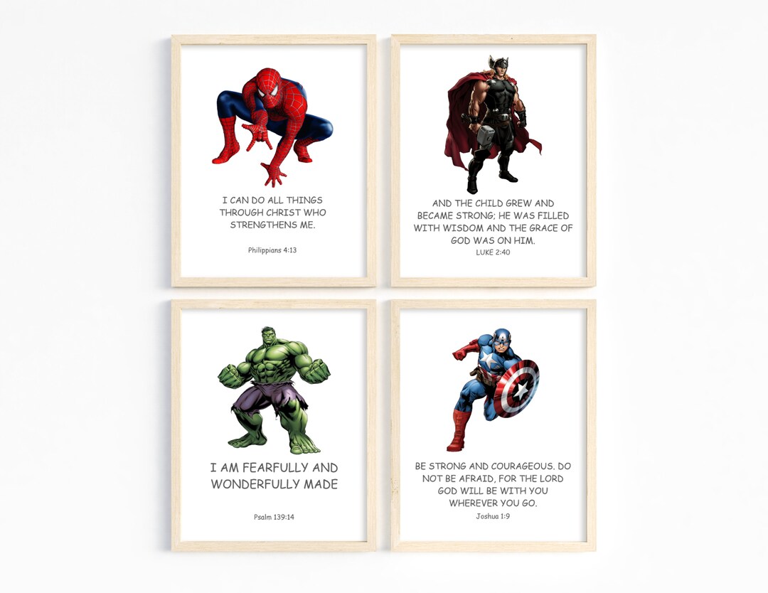 Kids Bible Verse Wall Art, Superheroes Wall Art, Scripture Prints for ...