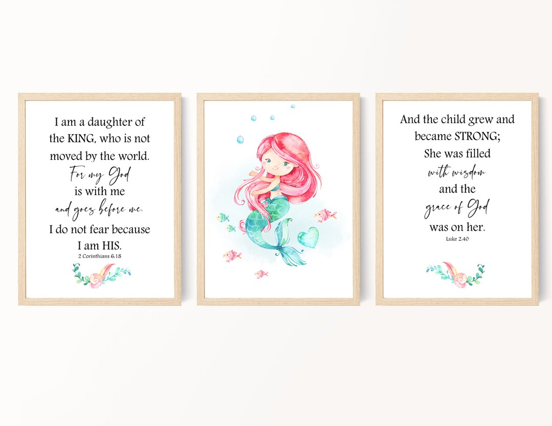 Mermaid Nursery Art, Kid's Bible Verse Prints, Under the Sea Nursery ...