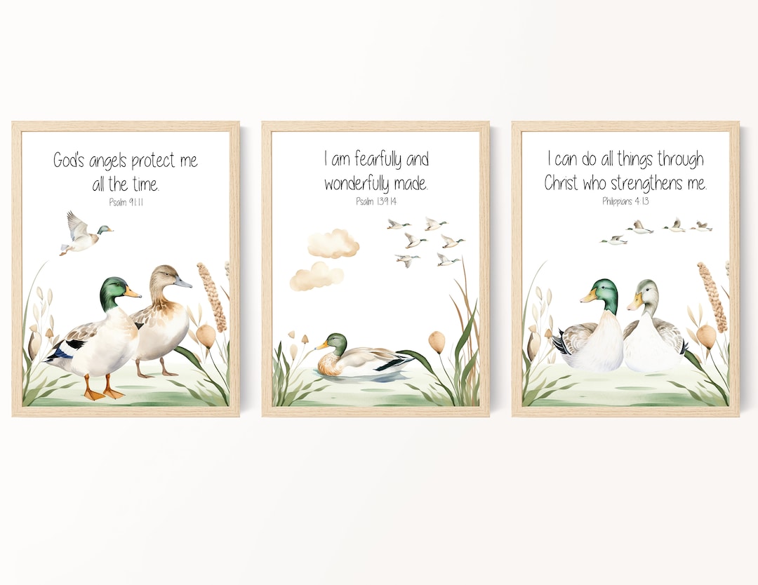 Bible Verse for Kids, Nursery Decor Mallards, Mallard Duck Prints ...