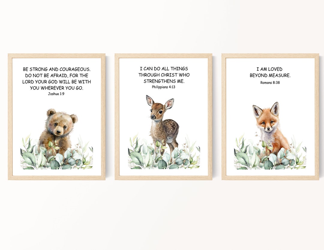Kids Bible Verse Wall Art - Christian Child Decor - Woodland Animals ...