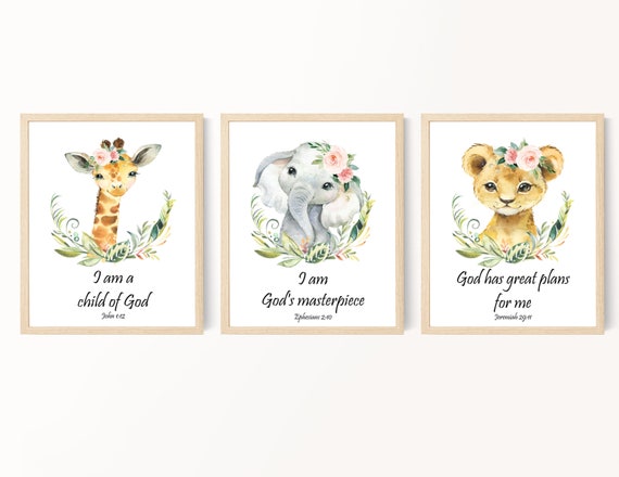 Christian Nursery Decor Kids Bible Verse Prints Safari | Etsy