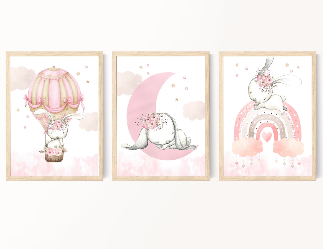 Bunny Nursery Prints, Blush Pink Girl Nursery Decor, Bunny Rabbit ...