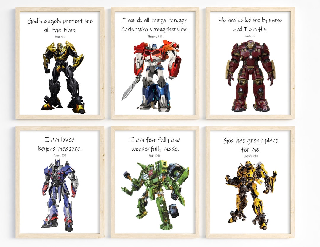 Kids Bible Verse Wall Art, Transformers, Scripture Prints for Kids, Boy ...