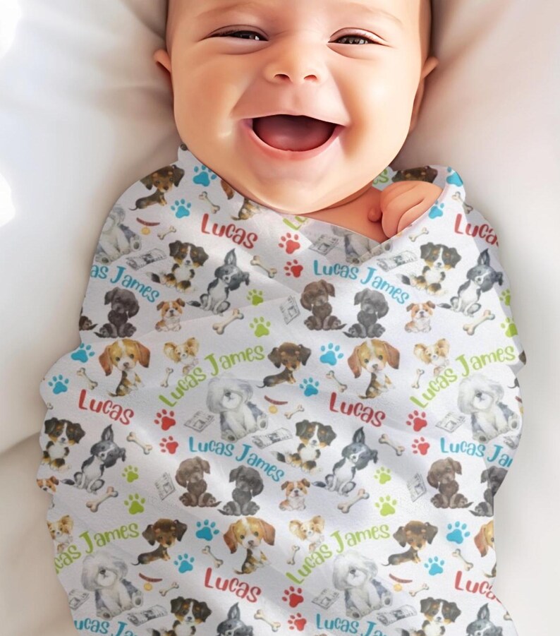 Custom Dog Swaddle Baby Boy, Personalized Infant Swaddle With Puppies ...
