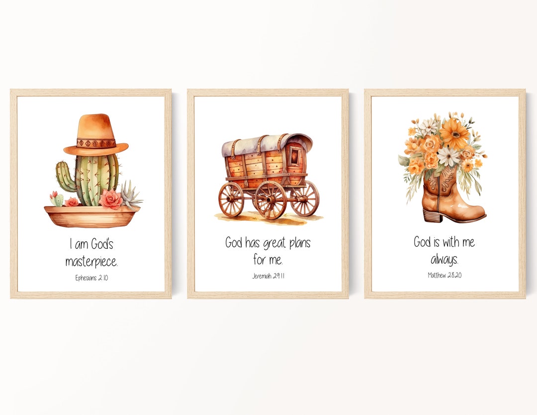 Western Girl Nursery Art, Kids Bible Verse Wall Art, BOHO Cowboy Prints ...