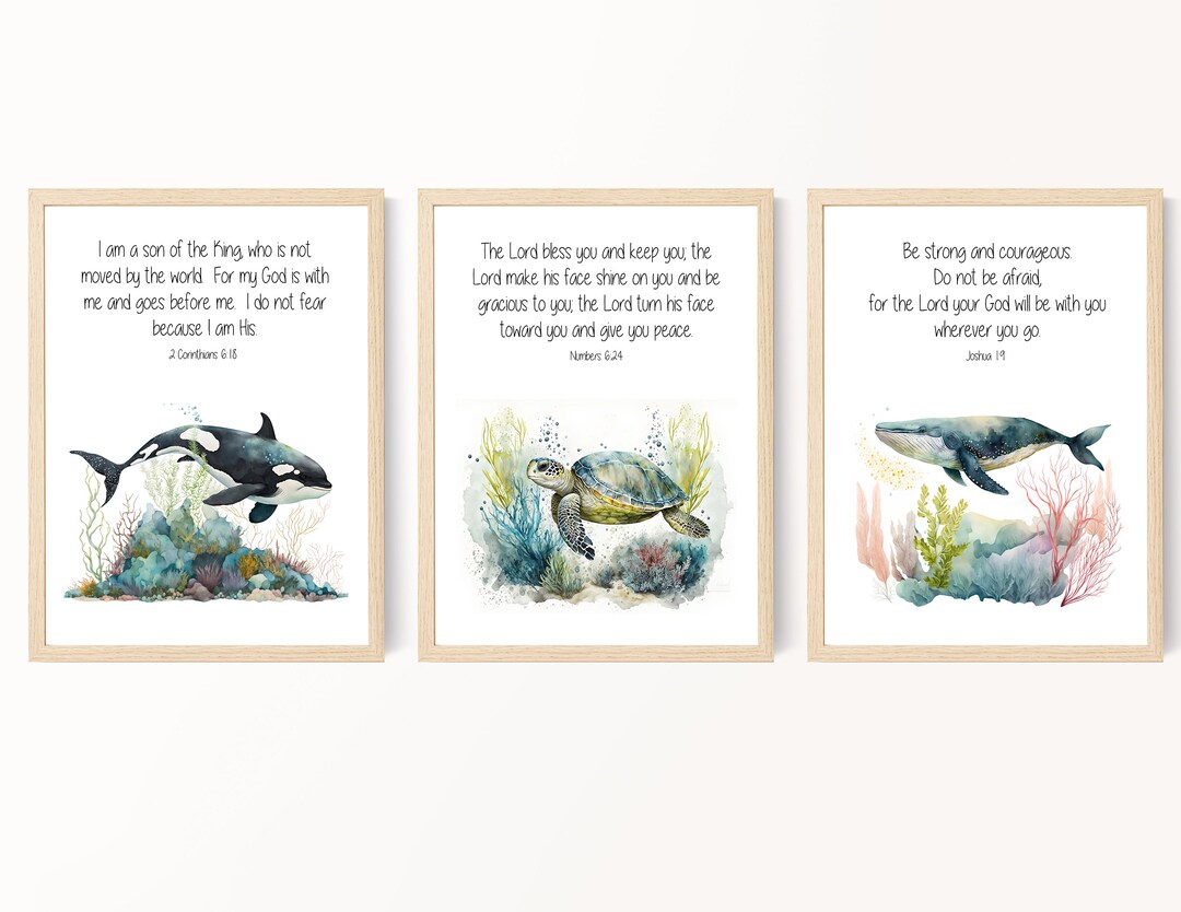 Sea Creatures Wall Art, Kids Bible Verse Wall Art, Christian Child ...