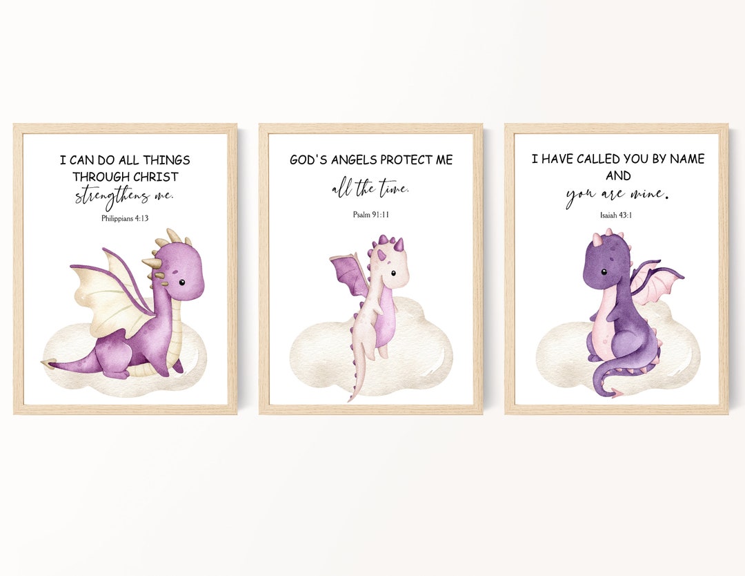 Dragon Prints, Kids Bible Verse Wall Art, Kids Scripture Prints ...