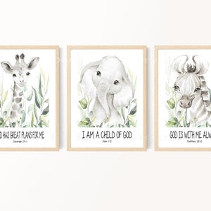 Kid's Bible Verse Prints, Christian Wall Decor, Safari Animal Prints ...