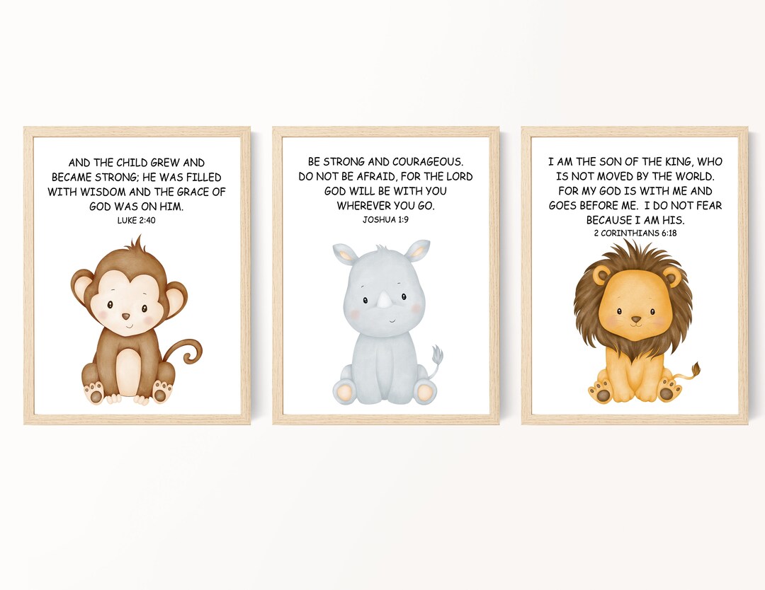Kids Bible Verse Prints, Safari Animal Nursery Art, Christian Wall Art ...